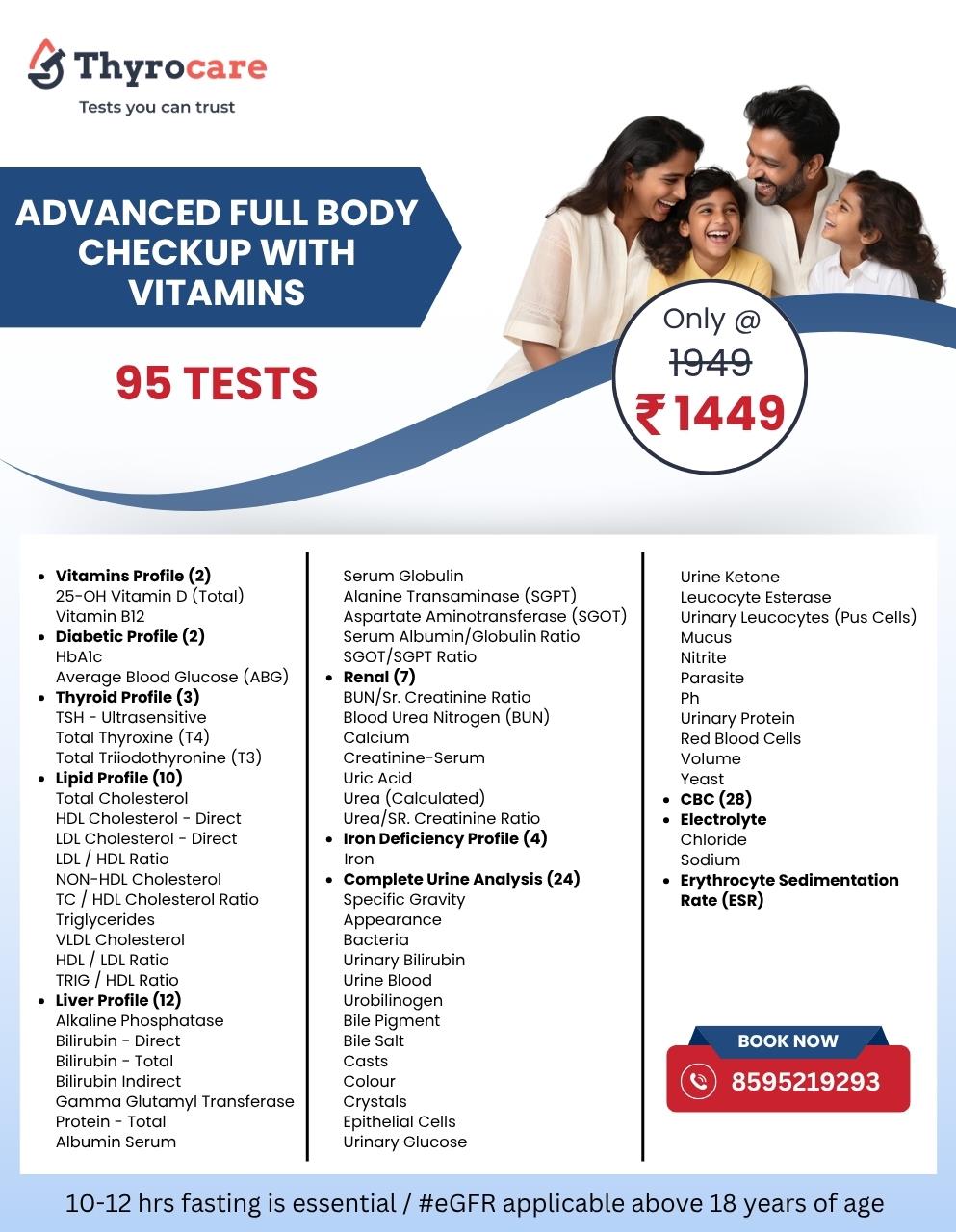 Advanced Full Body Checkup With Vitamins | 92 Tests @ Rs. 1449 | Thyrocare